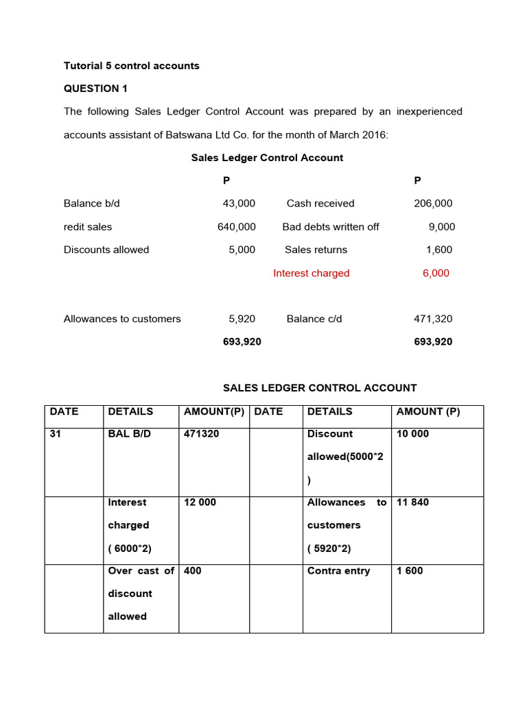 Tutorial 9 & 10 Control Accounts Corrected | PDF | Debits And Credits ...