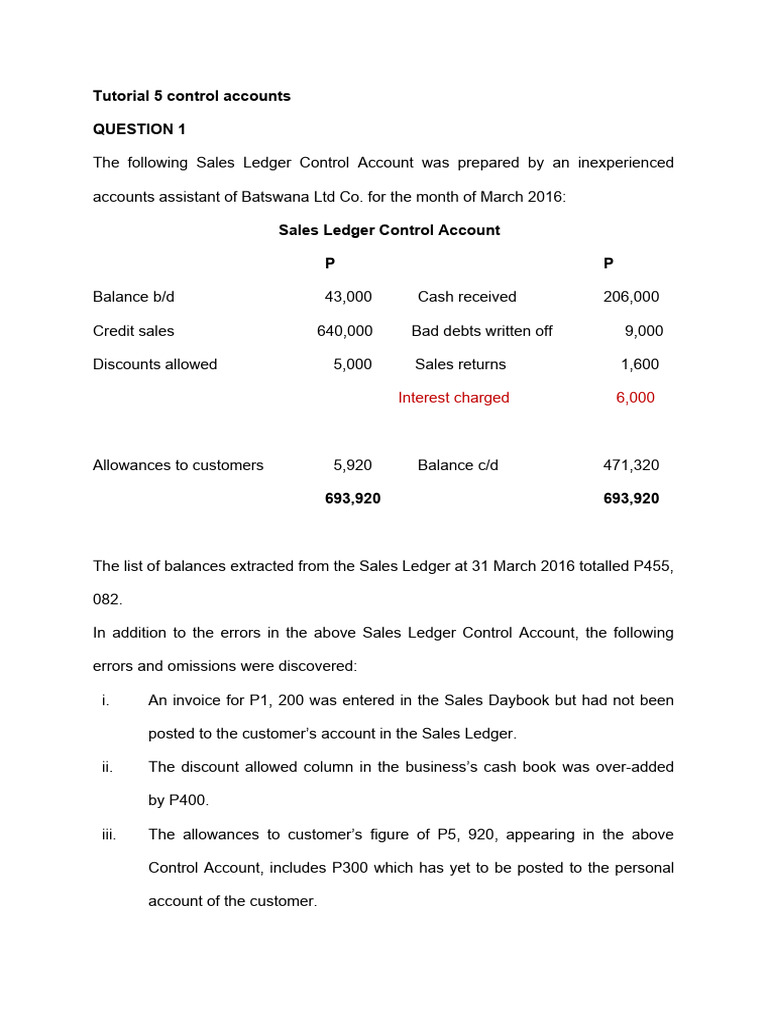 Tutorial 9 & 10 Control Accounts | Download Free PDF | Bookkeeping ...