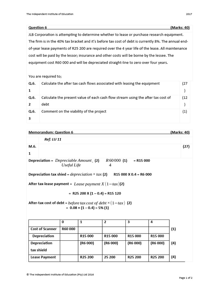 Leasing Memo | PDF | Depreciation | Net Present Value