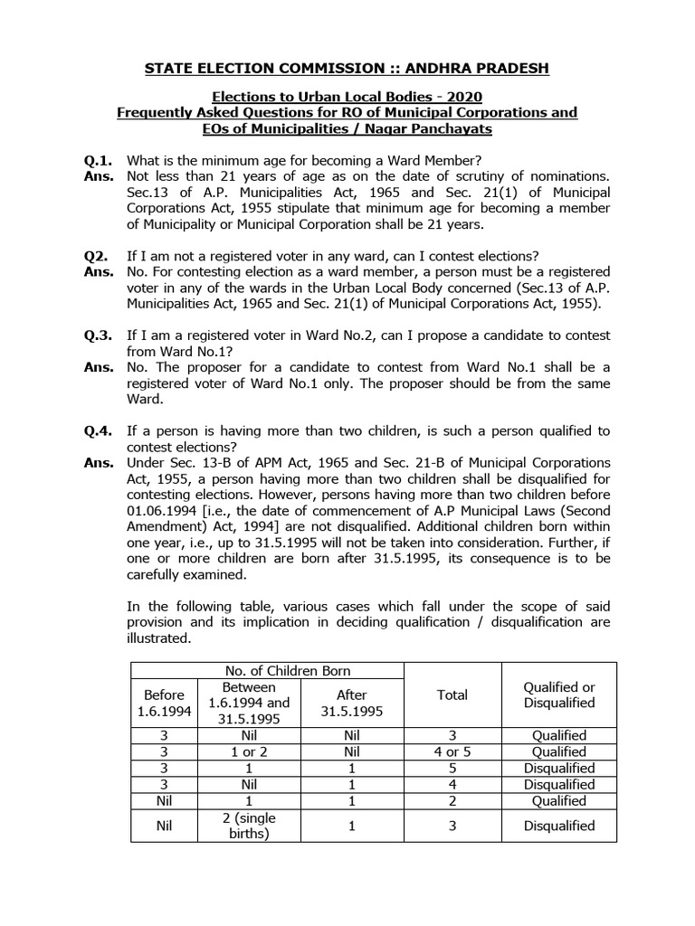 FAQs For Returning Officers of MCs and Election Officers of MPLs | PDF ...