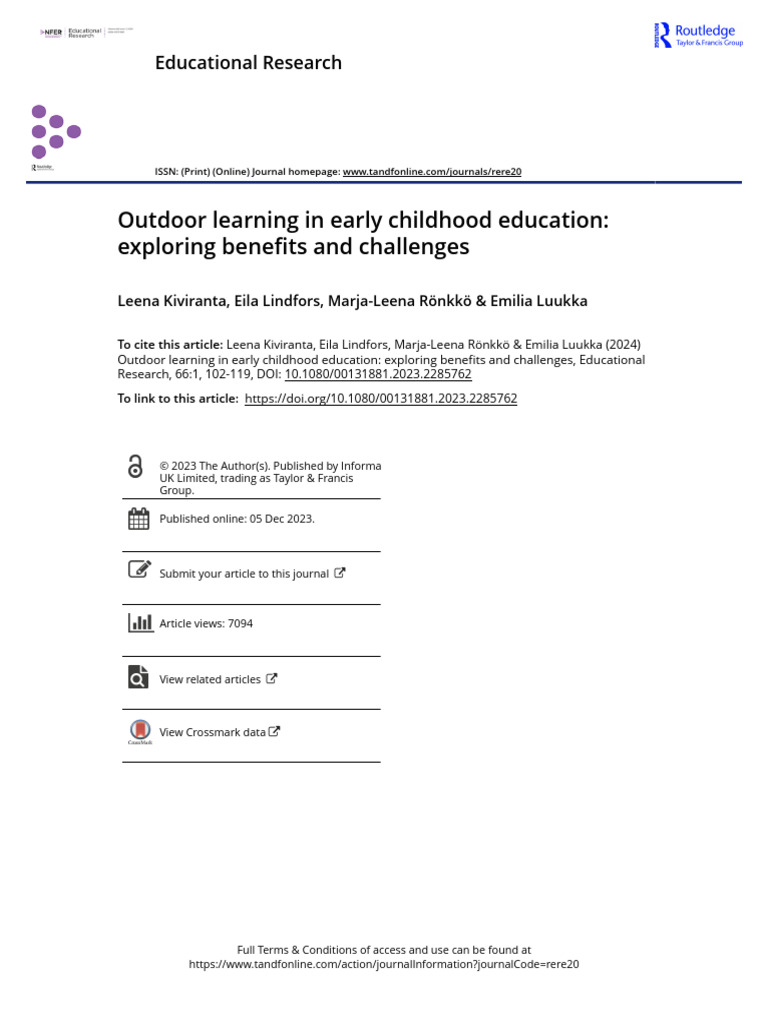 Outdoor learning in early childhood education exploring benefits and ... Outdoor learning in early childhood education exploring benefits and ...