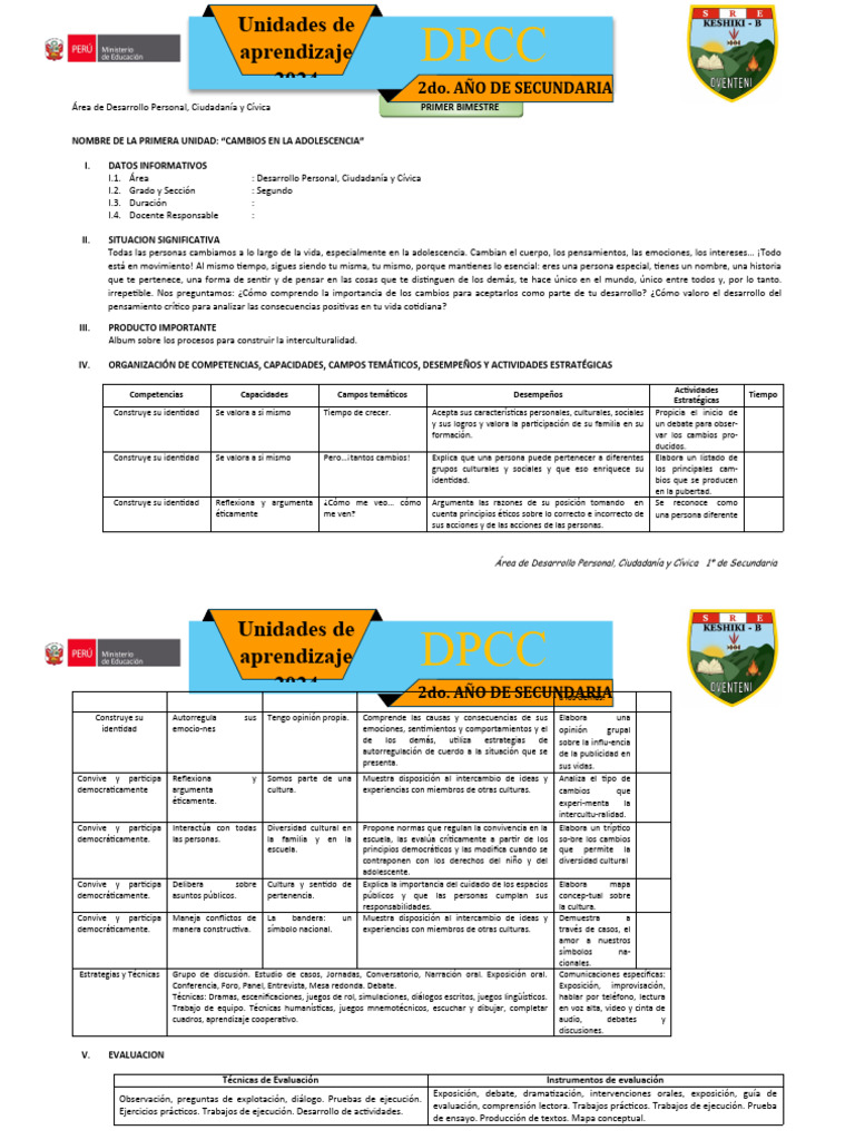 Unidades DPCC 2do. Grado | PDF | Evaluación | Desarrollo personal