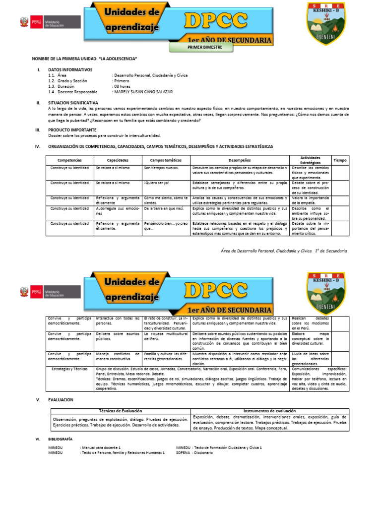 Unidades Dpcc 1er Grado Pdf Evaluación Las Emociones 8916