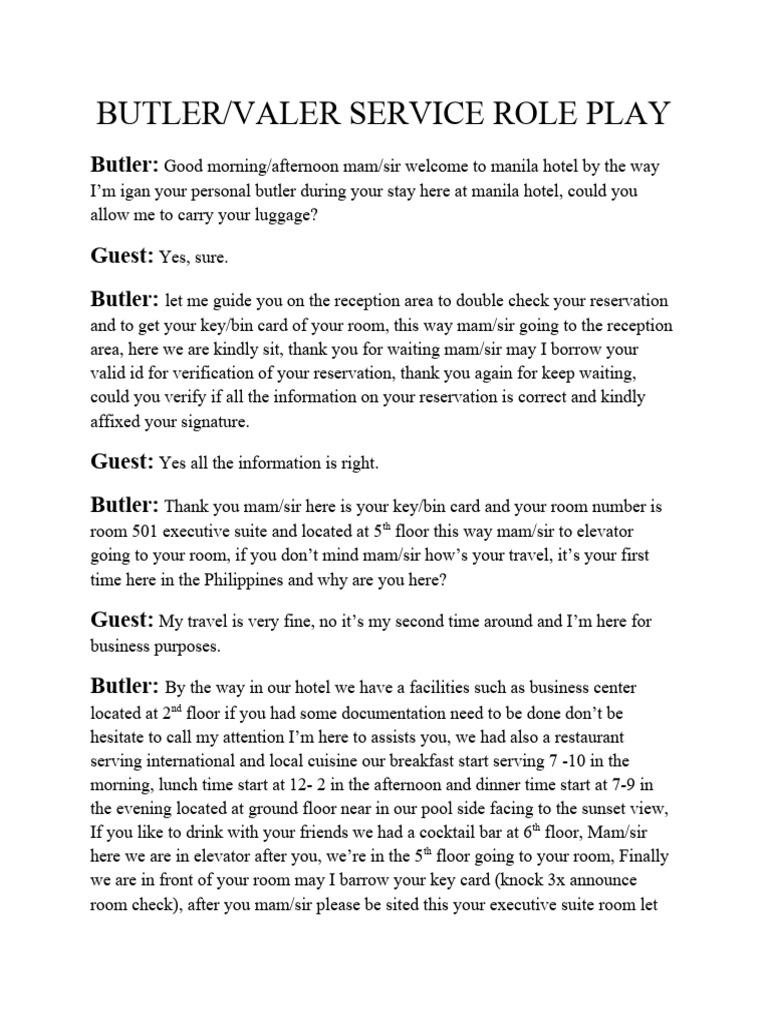 Butler Role Play | PDF