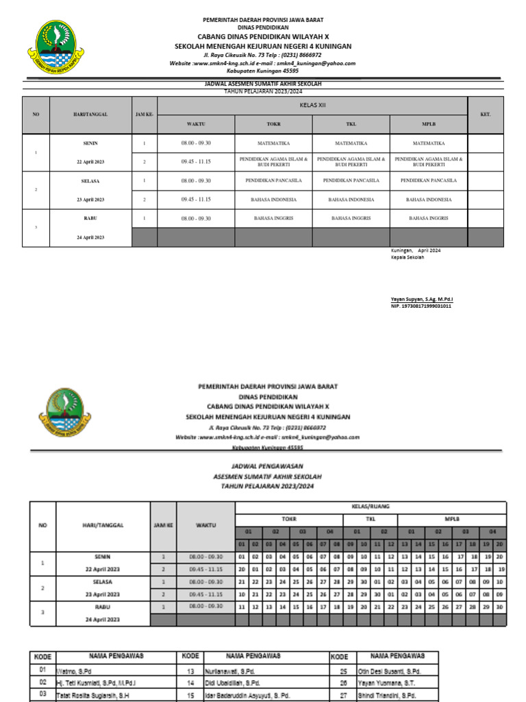ASAS 202324 - Jadwal - Pengawas - Denah | PDF