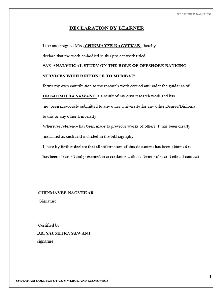 Declaration by Learner: Offshore Banking | PDF | Banks | Money