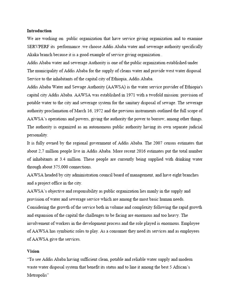 Assignment On Aawsa | PDF | Water | Customer Satisfaction