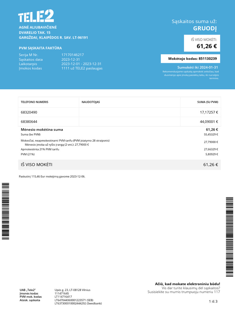 Tele2 Bill 17170146217 | PDF
