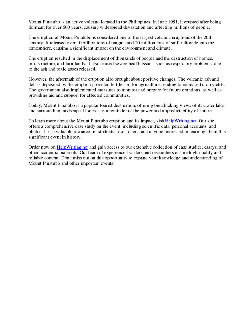 Mount Pinatubo Case Study | PDF | Volcano | Types Of Volcanic Eruptions