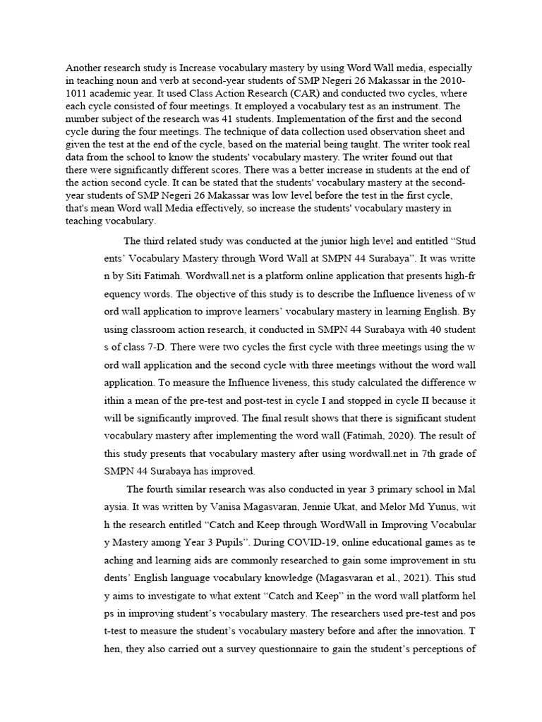 Another Research Study Is Increase Vocabulary Mastery by Using Word Wall Media | PDF ...