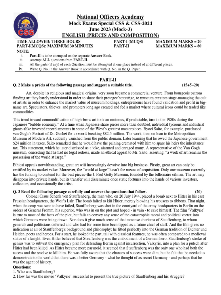 CSS Mock Exam Guide | PDF