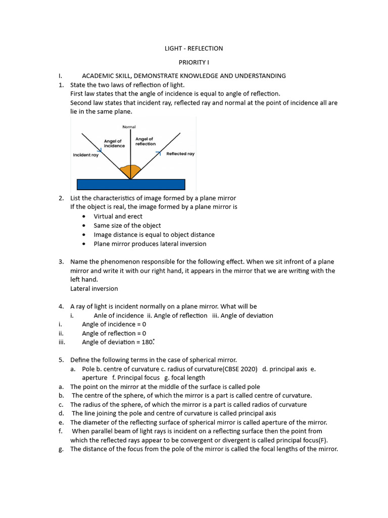 Light Reflection 1 | PDF | Mirror | Optics