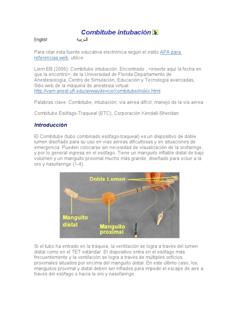 Combitube Intubación | PDF | Pulmón | Sistema respiratorio