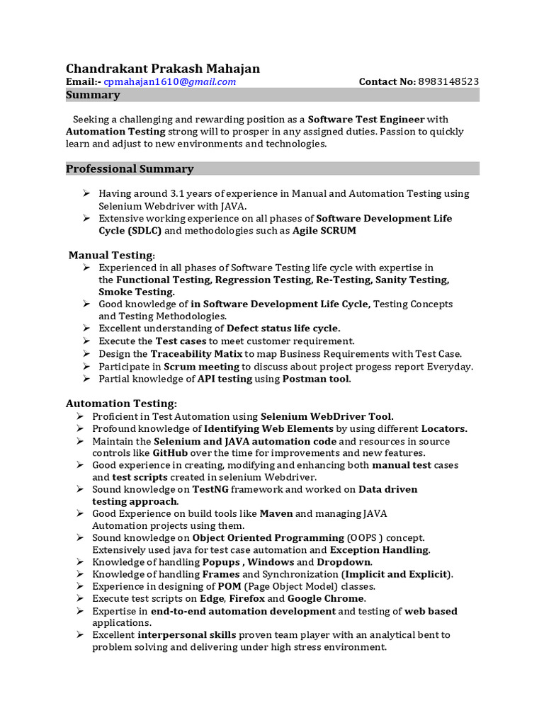 Chandrakant Mahajan QA | PDF | Selenium (Software) | Software Development Process