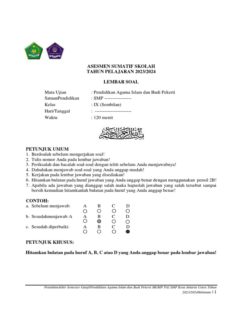 Soal - Jawaban - ASS PAI SMP Kelas IX - 2024 | PDF