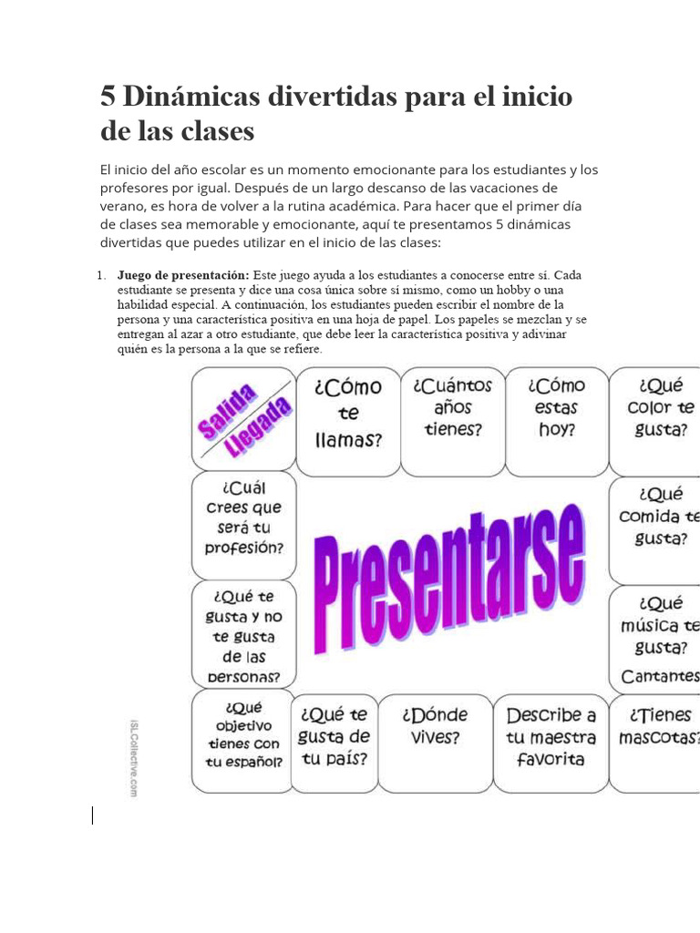 5 Dinámicas divertidas para el inicio de las clases | PDF