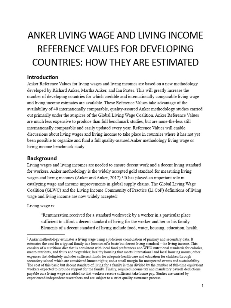 Technical Description of Anker Reference Values | PDF | Cost Of Living ...