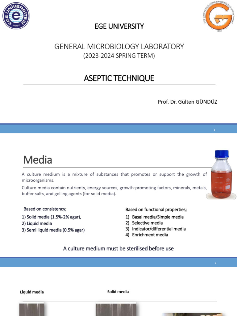 Week 2 Aseptic Technique | PDF | Growth Medium | Sterilization (Microbiology)