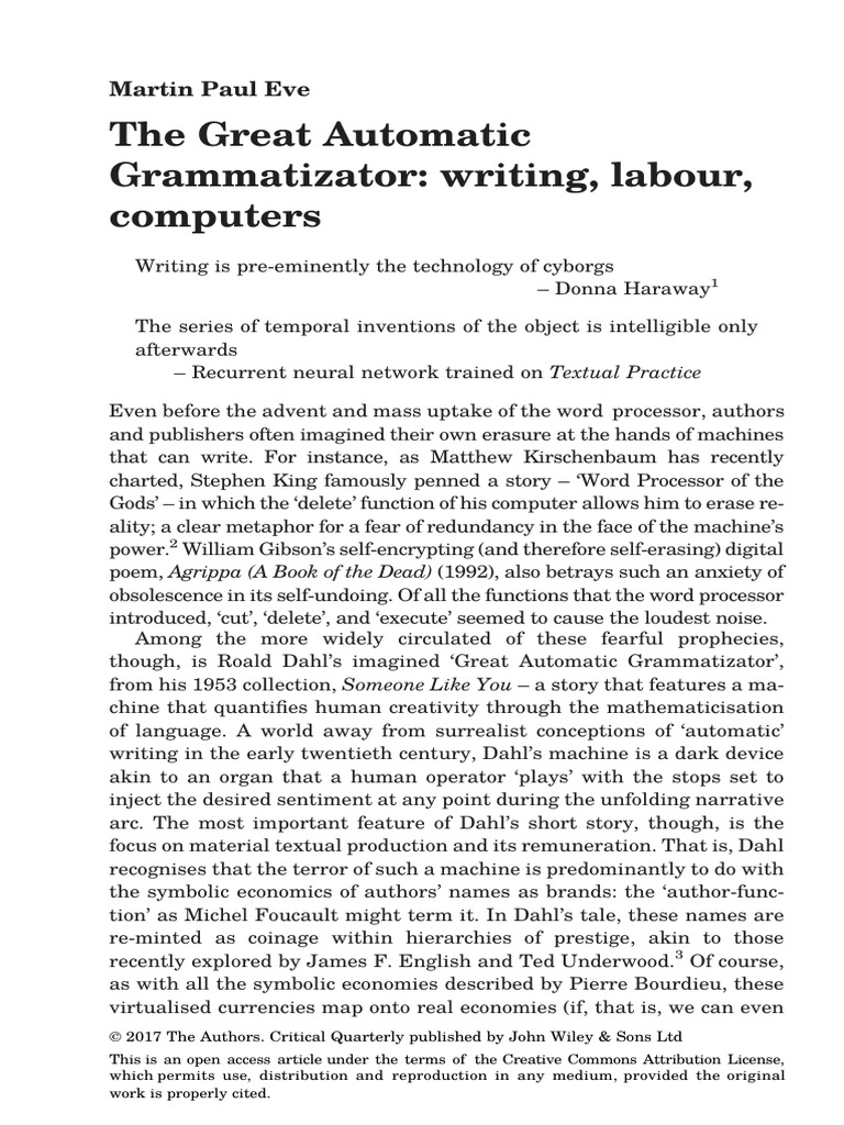 The Great Automatic Grammatizator Writing Labour C | PDF | Standard Score