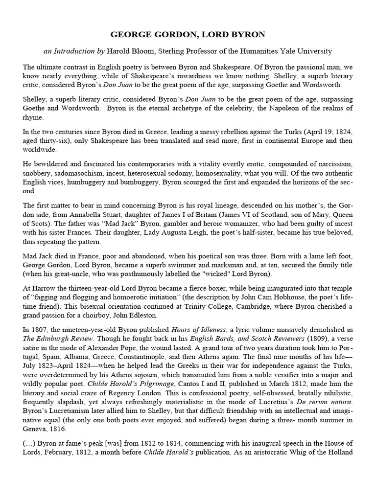 Byron's Life | PDF | Lord Byron