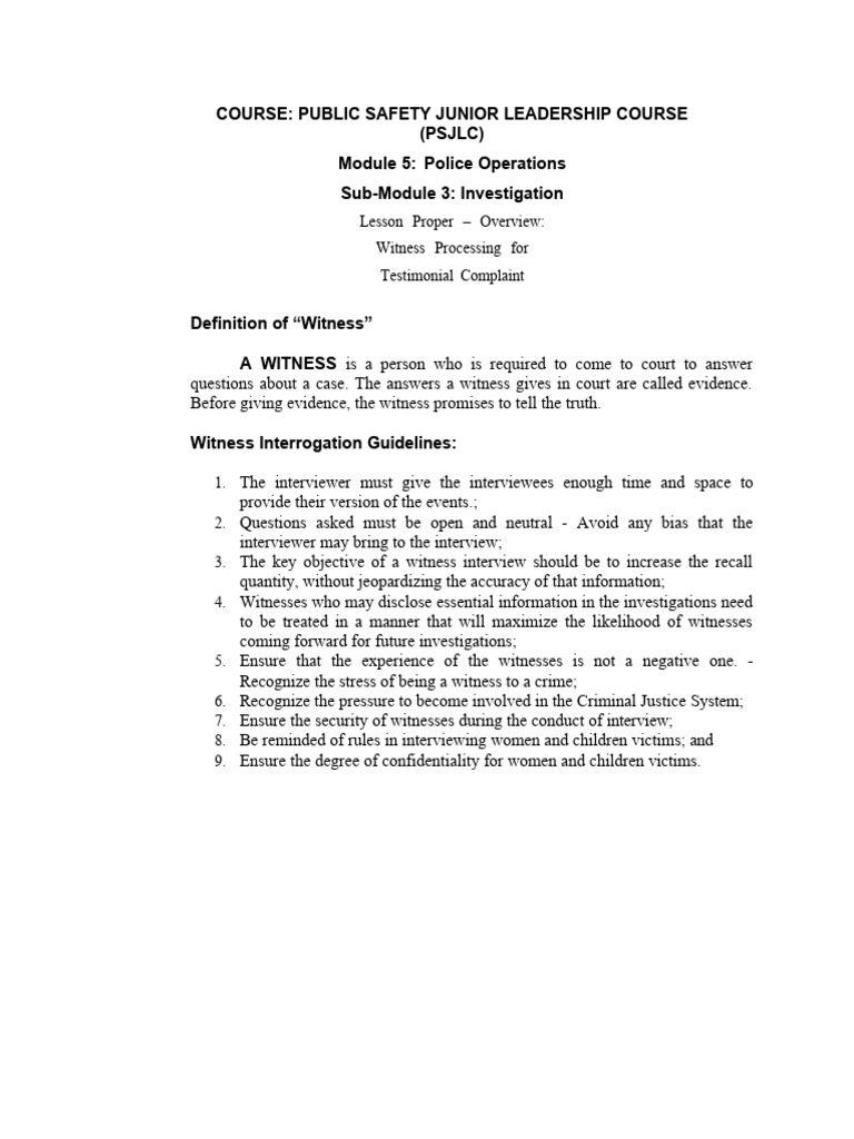 Witnessing Processing For Testimonial Evidence | PDF | Interview | Witness