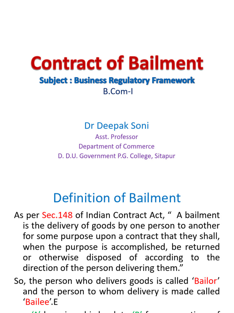 Contract of Bailment | PDF | Environmental Law | Business Law