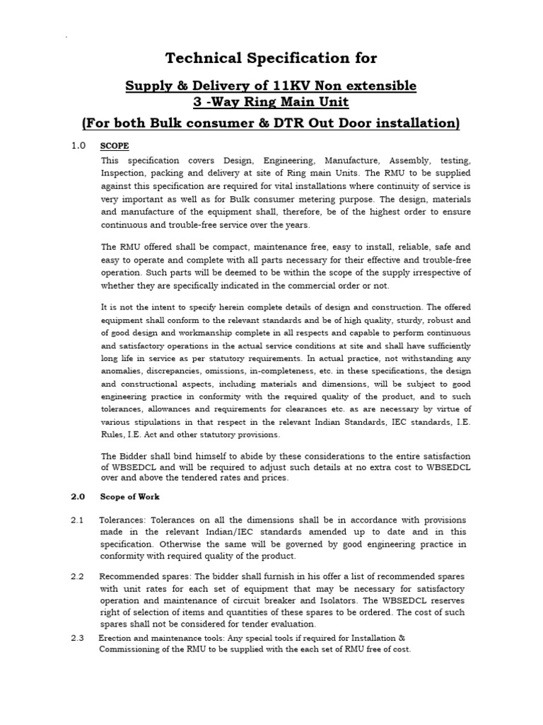 RMU Spec | PDF | Electrical Connector | Switch