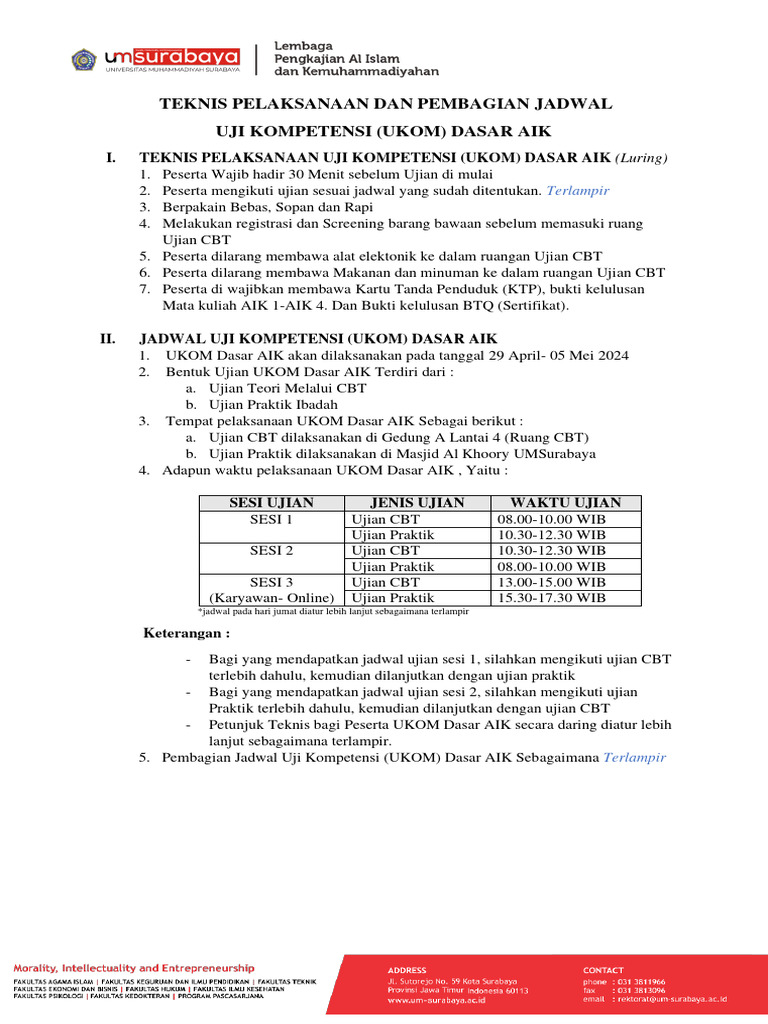 Pembagian Jadwal Dan Teknis Pelaksanaan UKOM DASAR AIK Batch 2 | PDF