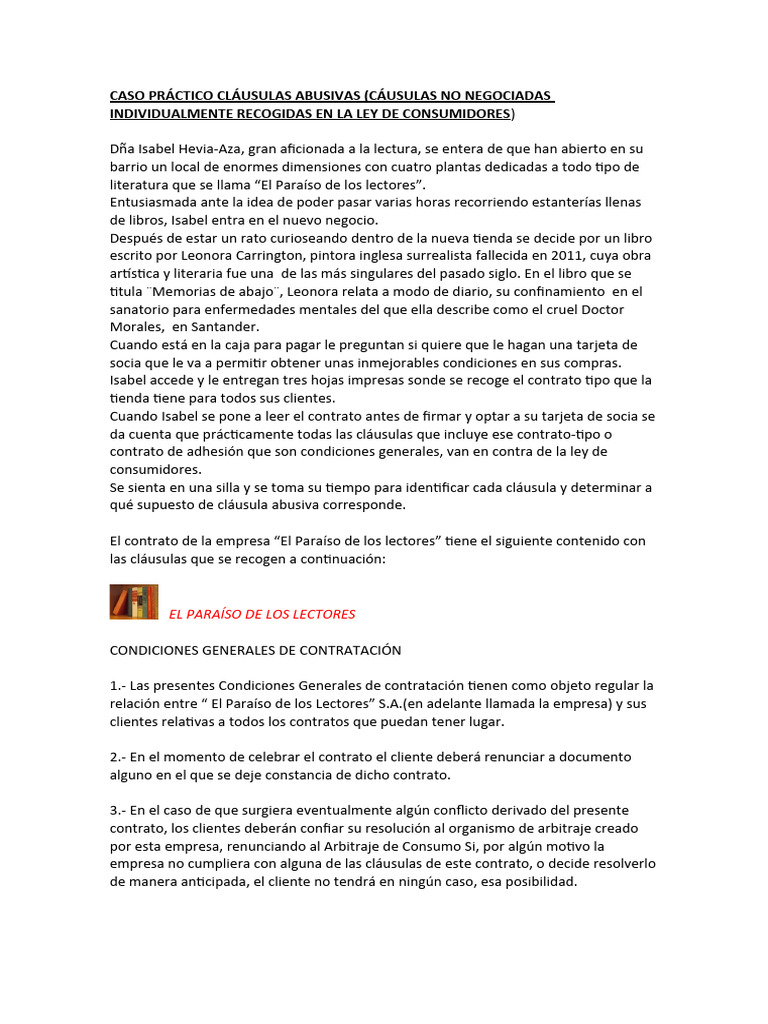 CASO PRÁCTICO DE CONDICIONES GENERALES ABUSIVAS (3) (1) | PDF | Arbitraje