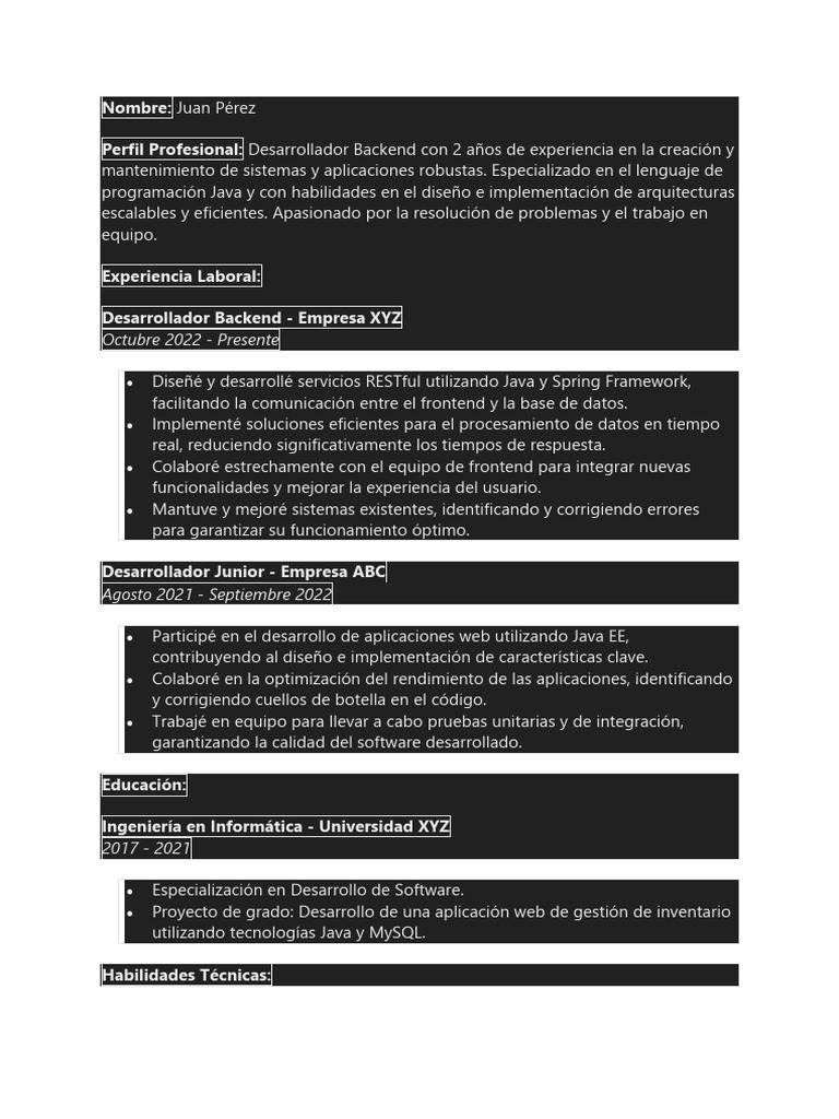 Desarrollador Backend Java Experto | PDF