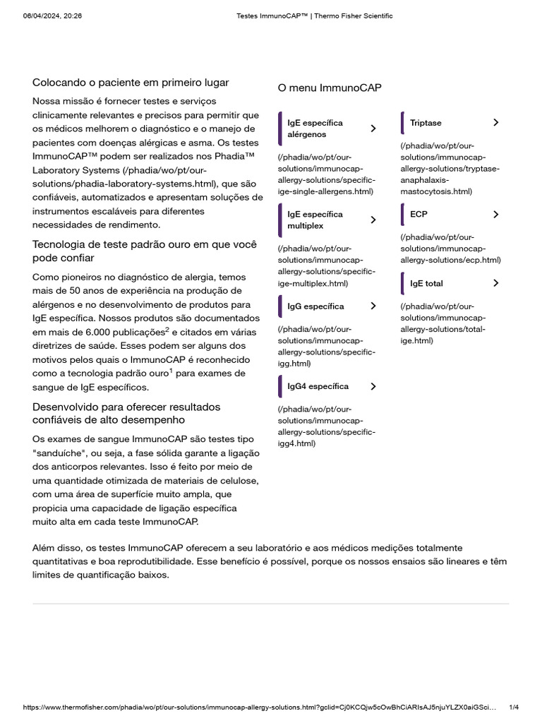 Testes ImmunoCAP™ - Thermo Fisher Scientific | PDF | Especialidades ...