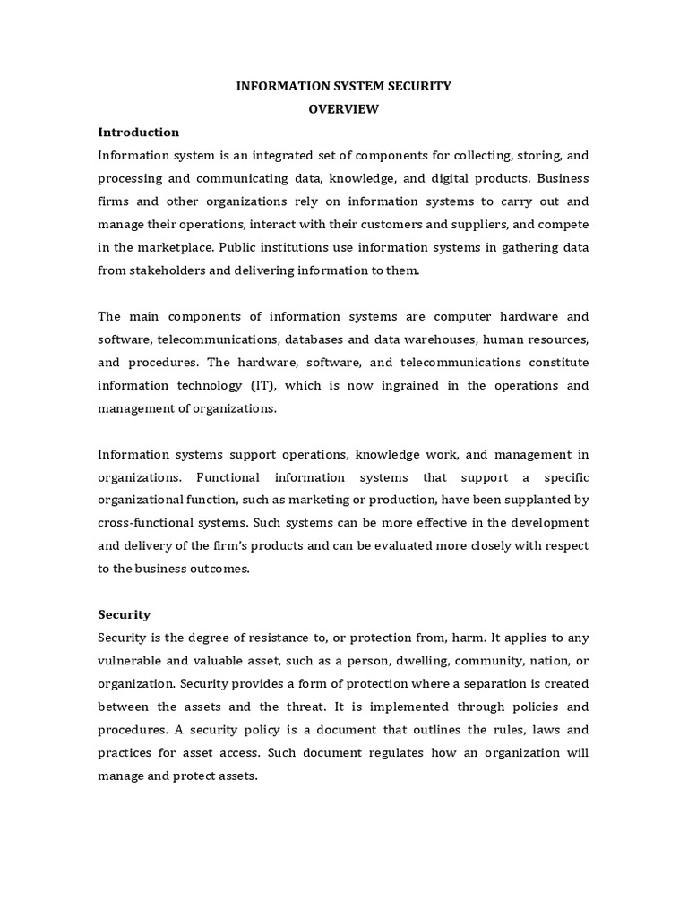 Session 1 Information System Security Over View Pdf Information
