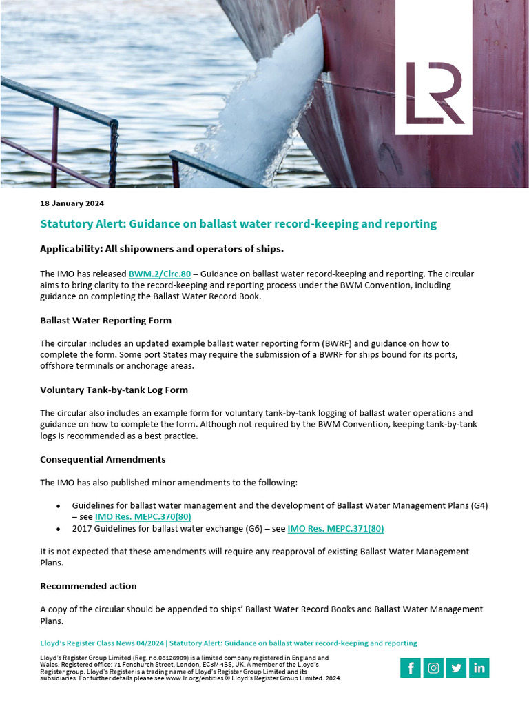 Guidance On Ballast Water Record-Keeping and Reporting | PDF | Water Transport