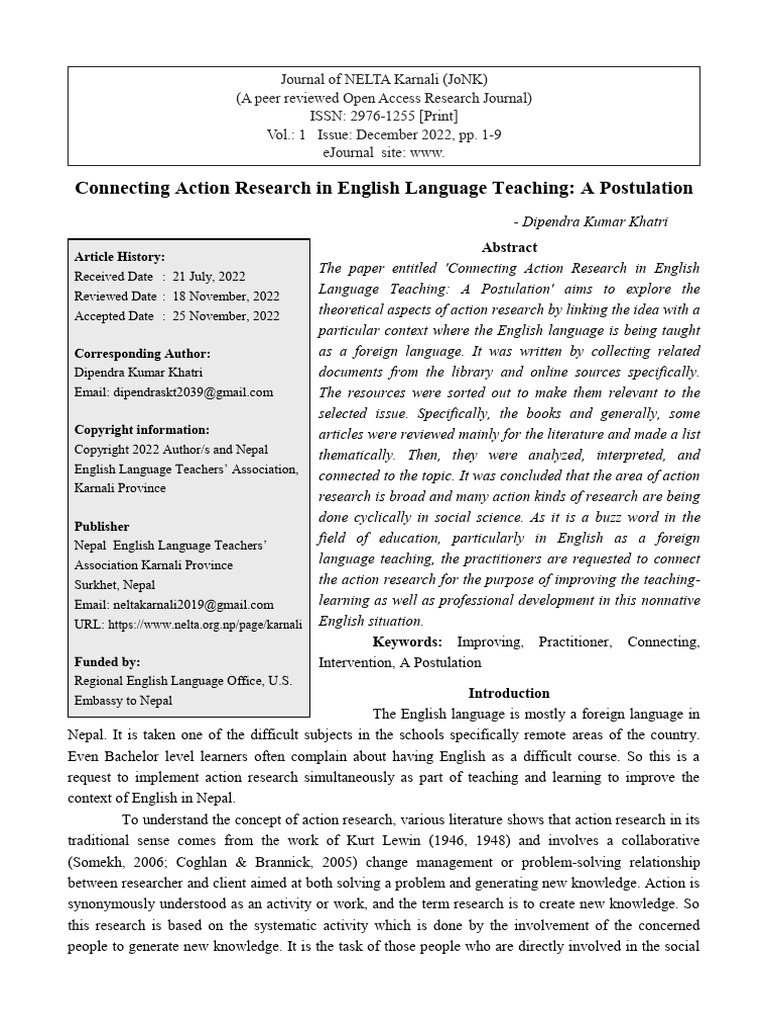 Connecting Action Research In English La Pdf Action Research Knowledge