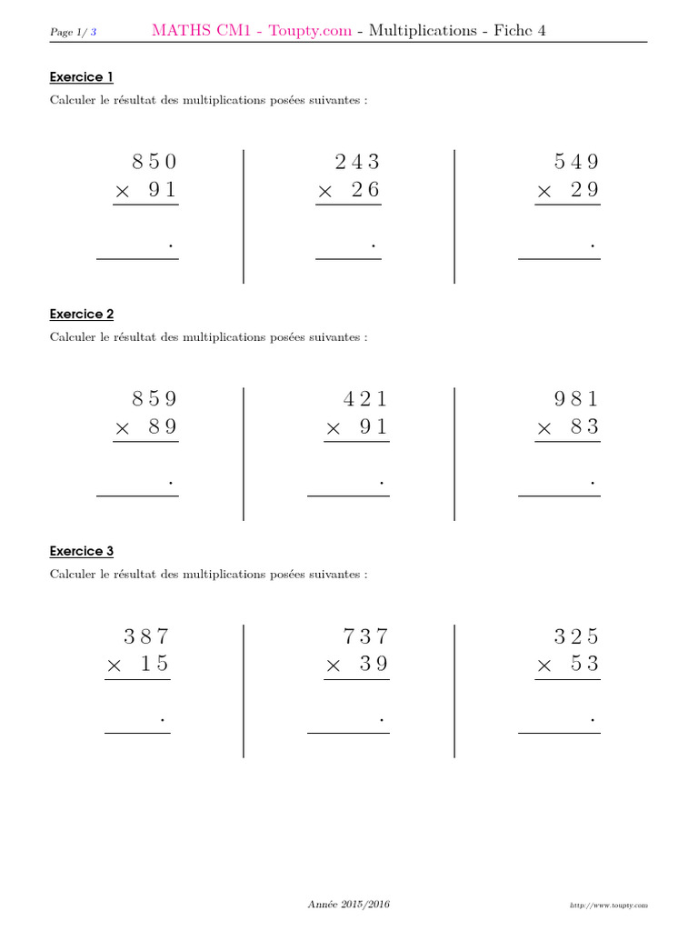 Exercices de Multiplication CM1 à Imprimer | PDF