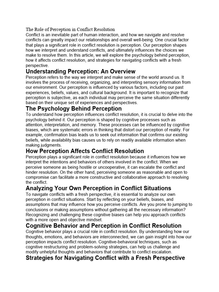 The Role of Perception in Conflict Resolution | PDF | Perception ...