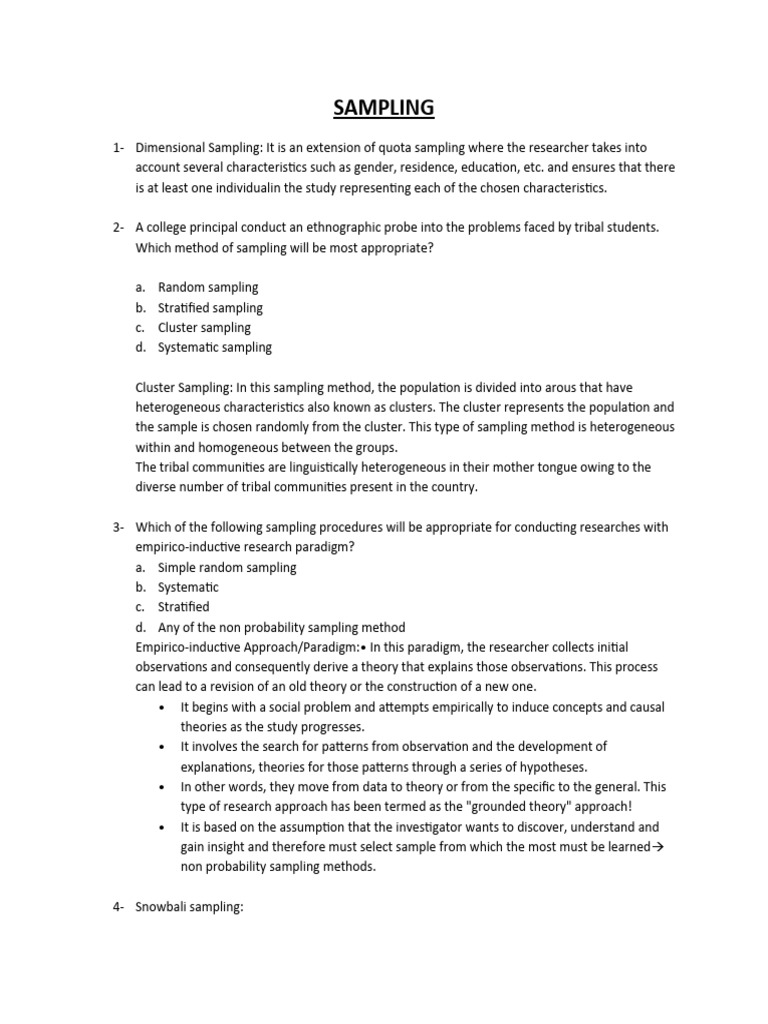 Sampling Extra Notes | PDF | Sampling (Statistics) | Theory