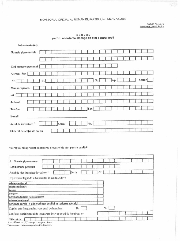 Cerere Alocatie de Stat | PDF