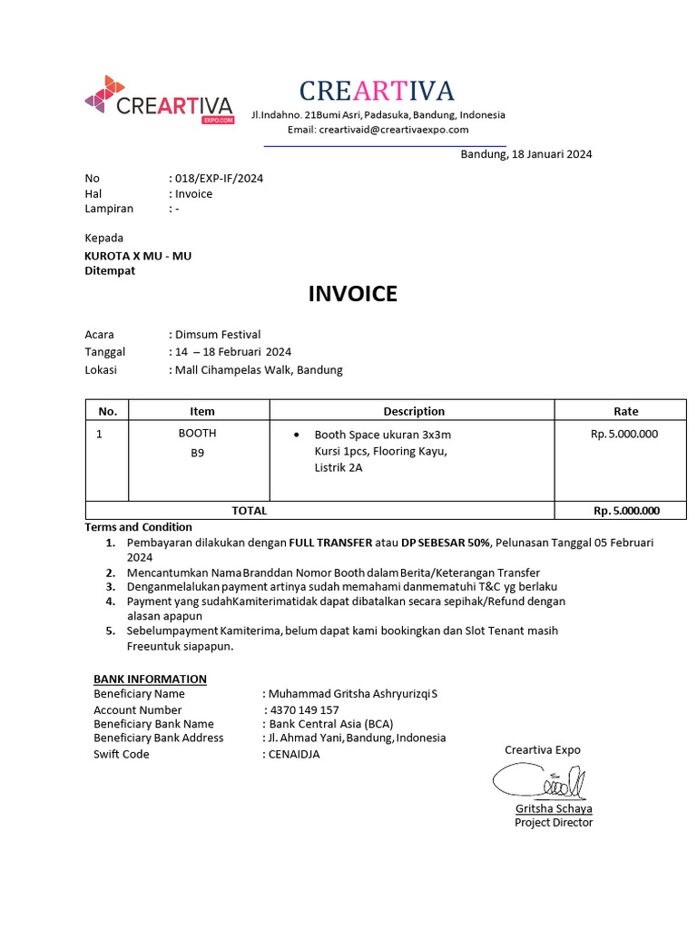 Invoice Dimsum Festival Bandung 2024 | PDF