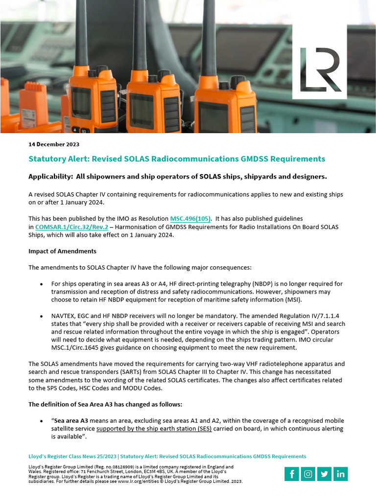 Mo - 25 - 23 - Class - News GMDSS 1 JANV 2024 | PDF | Wireless | Shipping