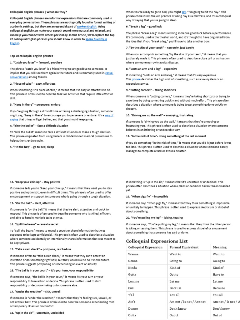 Colloquial English Phrases | PDF | English Language