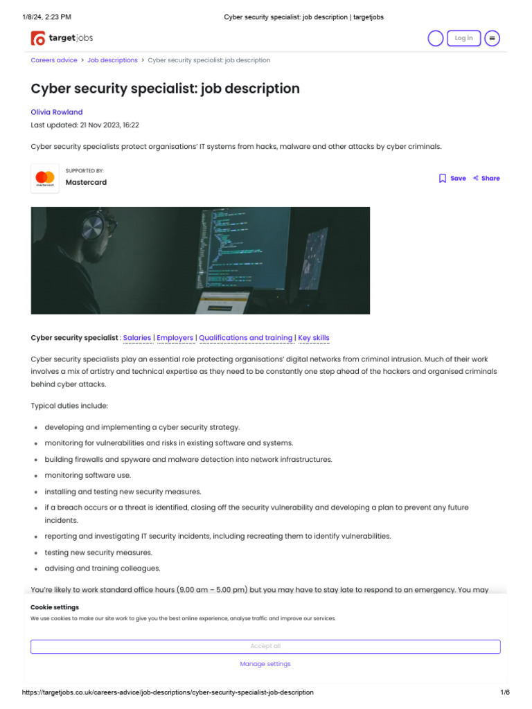 Cyber Security Specialist - Job Description - Targetjobs | PDF ...