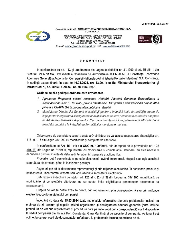 Convocator CN Apm Sa Agea 16.04.2024-1 | PDF