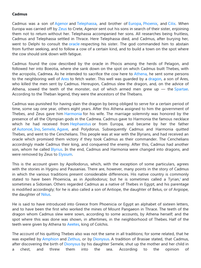 Cadmus | Download Free PDF | Boeotian Mythology | Greek Mythology