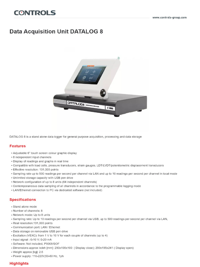 Data Acquisition Unit Datalog 8 | PDF