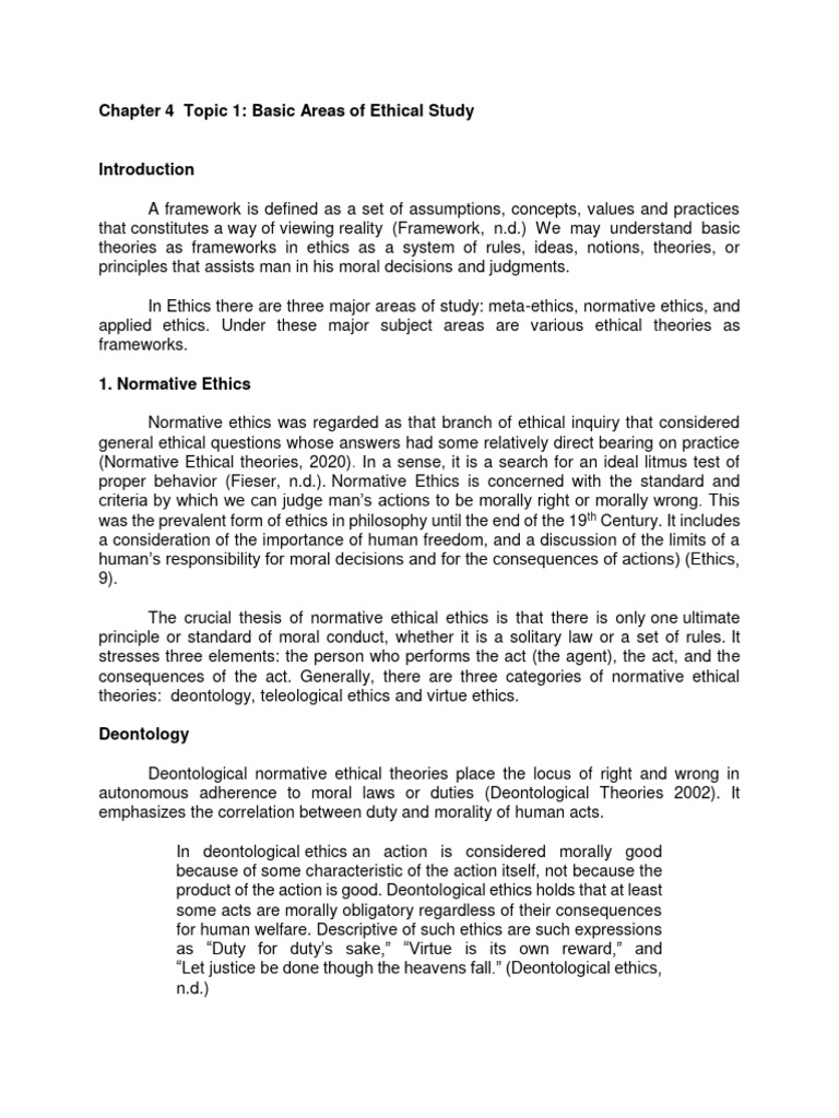 GEC 7 (Chapter 4 Topic 1 - Basic Areas of Ethical Study) | PDF | Virtue ...