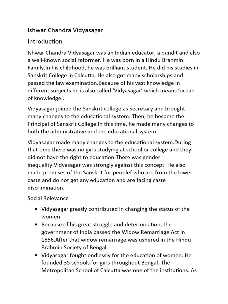 Ishwar Chandra Vidyasagar | PDF