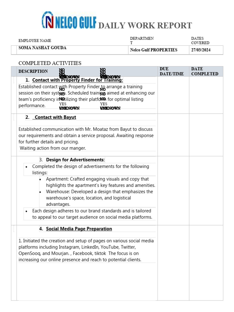 Daily Work Report Format | PDF | Popular Culture & Media Studies ...