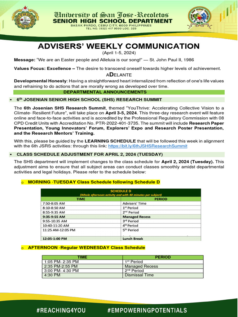 Weekly Communication - April 1 5 - 2024 | PDF