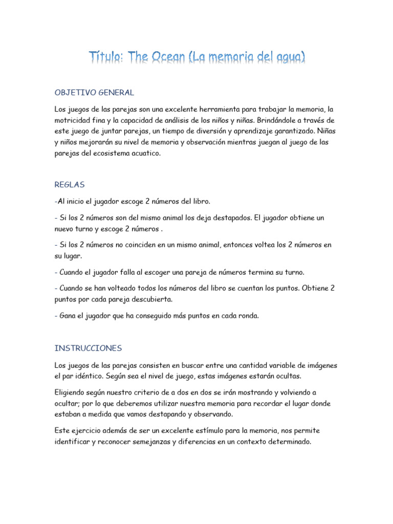 JUEGO - ECOSISTEMA MARINO THE OCEAN-Freddy Sierra | PDF